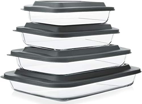 8-Piece Deep Glass Baking Dish Set with Plastic lids,Rectangular Glass ...