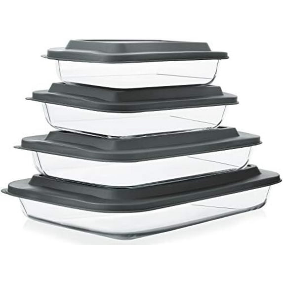 8-Piece Deep Glass Baking Dish Set with Plastic lids,Rectangular Glass ...