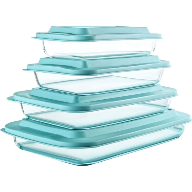 8-Piece Deep Glass Baking Dish Set with Plastic lids,Rectangular Glass ...