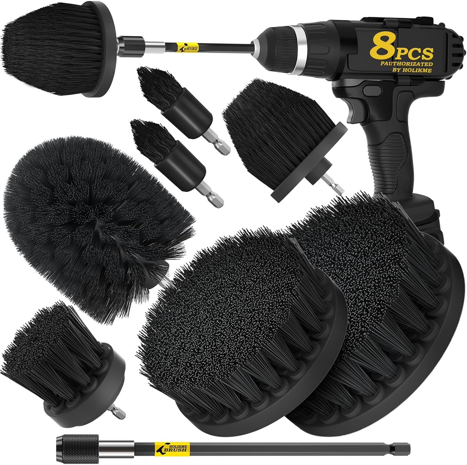 8 Piece Drill Brush Attachments Set, Power Scrubber Brush with Extend ...