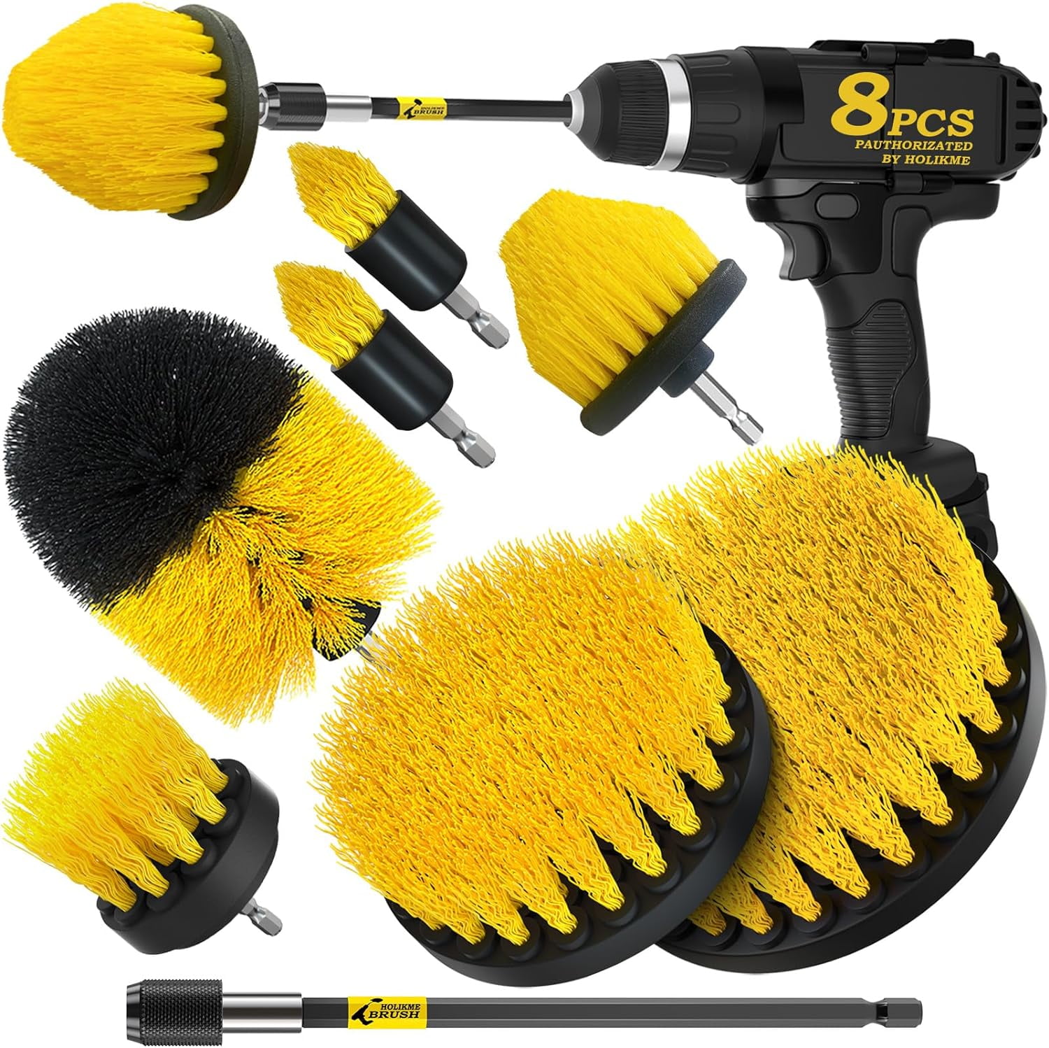 8 Piece Drill Brush Attachments Set, Power Scrubber with Extend Long ...