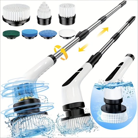 8-Piece Electric Rotating Scrubber Set, Dual-Speed Cordless Washer with ...