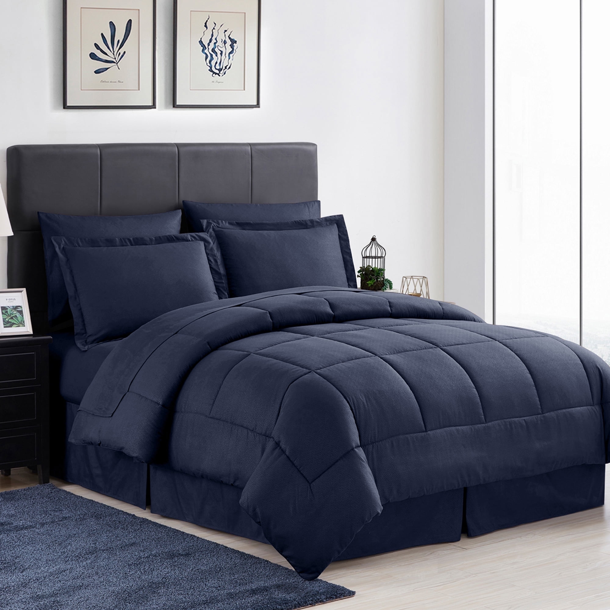 8 Piece Embossed Greek Key Bed in a Bag Bedding Set, King - Navy Blue ...