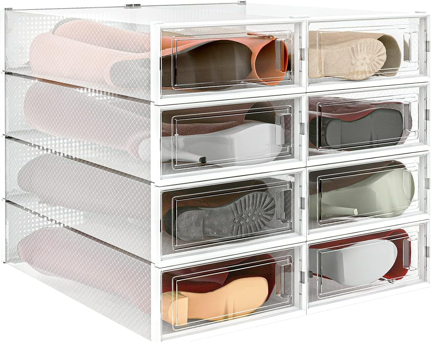 8-Piece Extra Large Boot and Shoe Storage Boxes, Stackable Clear ...