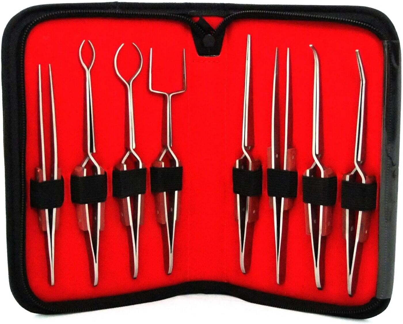 8 Piece Fiber Grip Assorted Tip Tweezers Set In Zippered Pouch ...