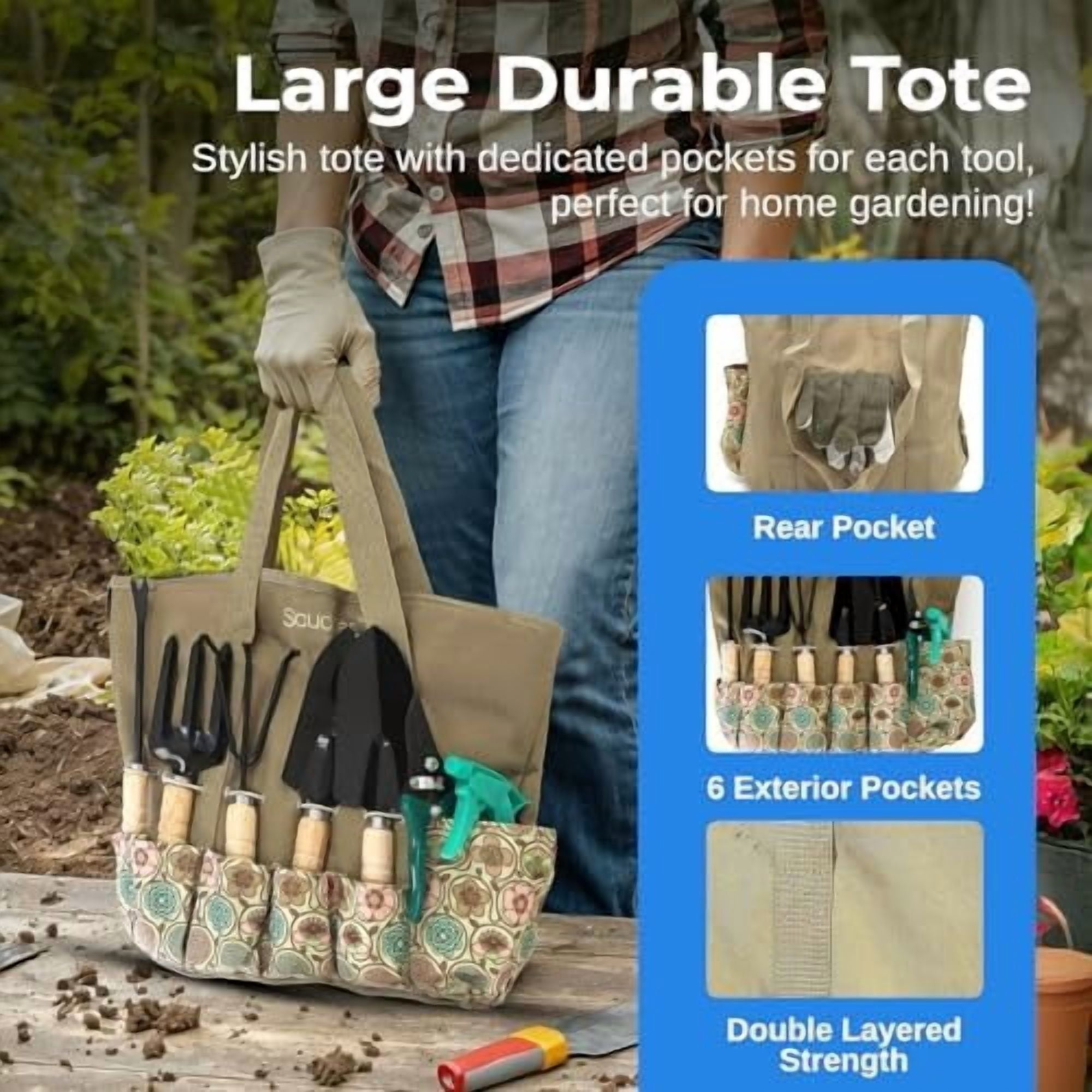 8-Piece Garden Tool Set with Bag, Stainless Steel Tools, Wooden Handles ...