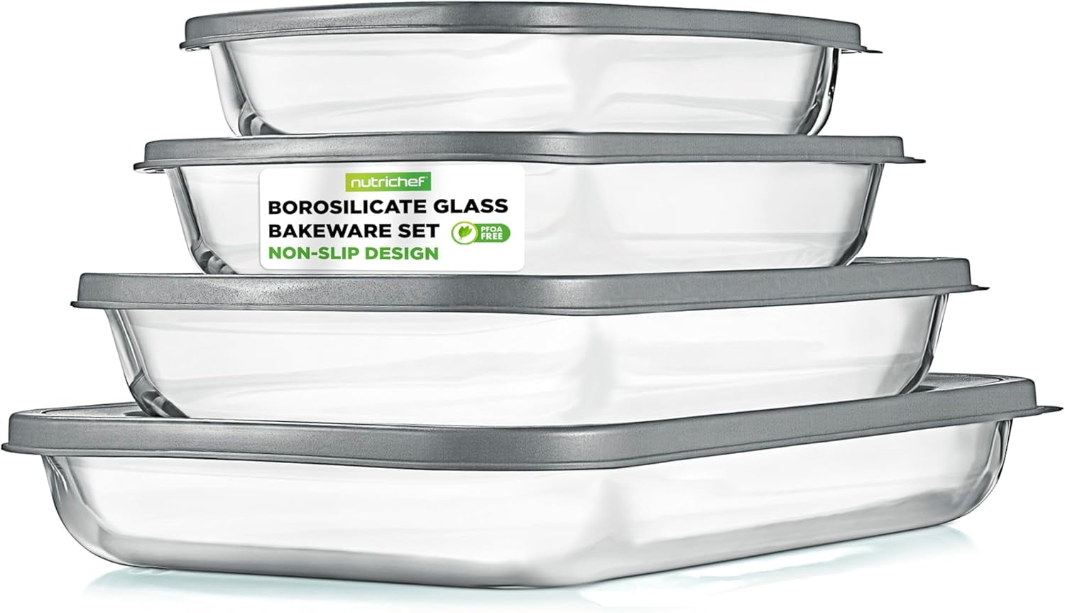 8-Piece Glass Baking Dish Set with Lids, (4 Stackable Rectangular Glass ...