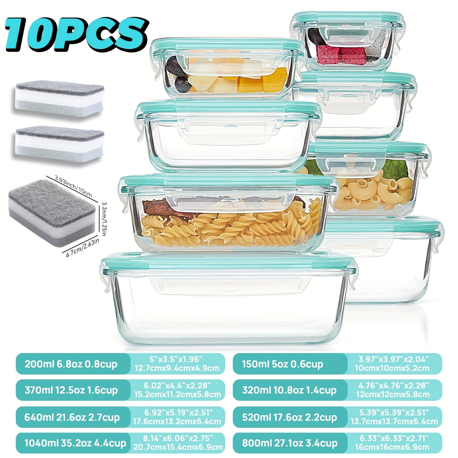 8-Piece Glass Food Storage Containers Set with Locking Lids, Microwave ...