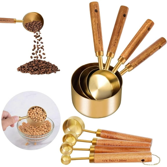 8Pcs Gold Measuring Cups and Spoons Set, Golden Stainless Steel ...