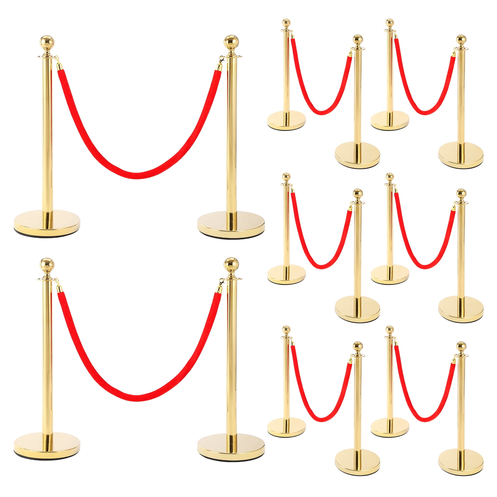 8-Piece Gold Stainless Steel Stanchion Set - Fixed Height Crowd Barrier ...