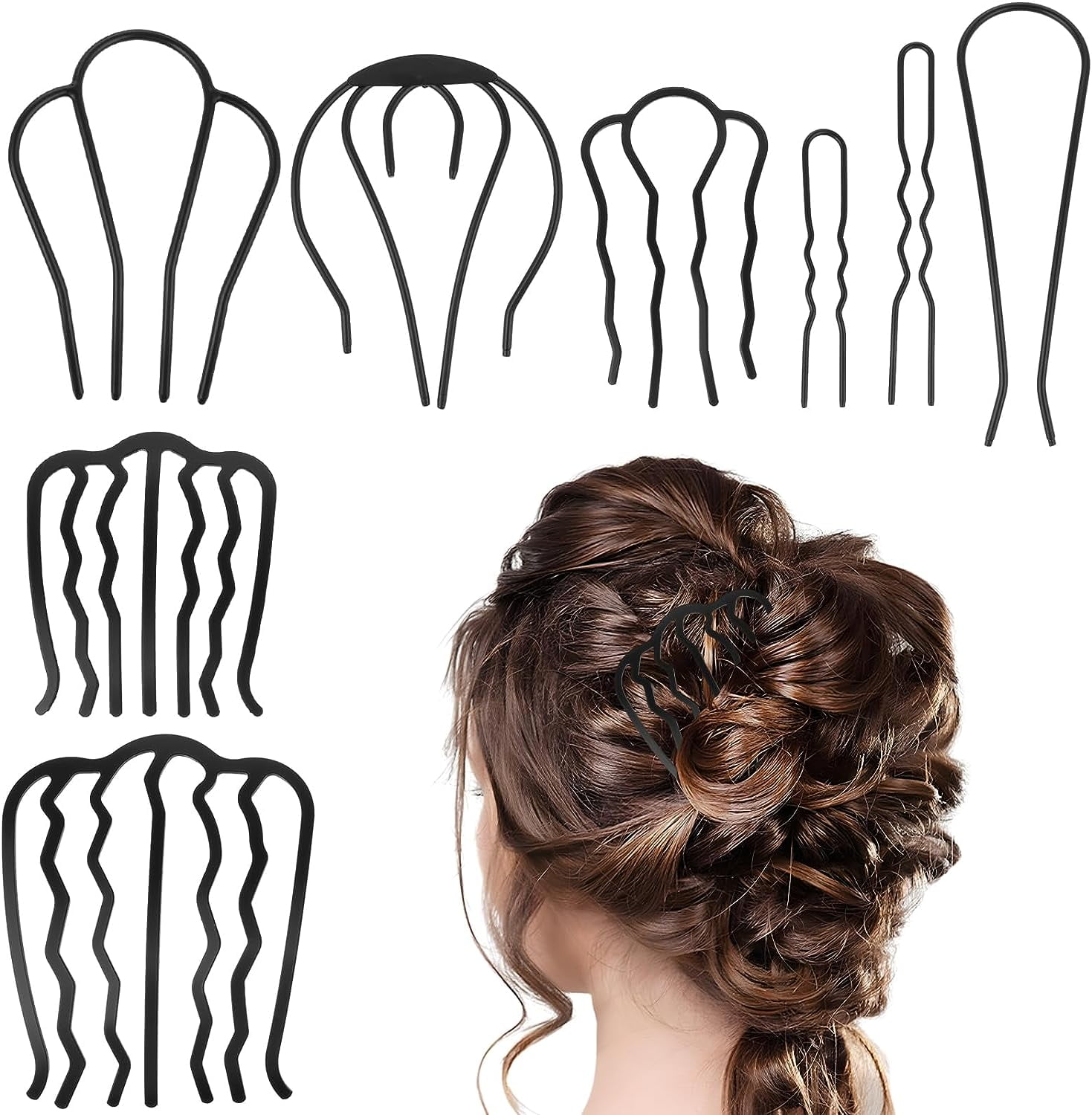 8 Piece Hair Side Combs Hair Fork Clip, U Shape French Twist Comb Hair ...