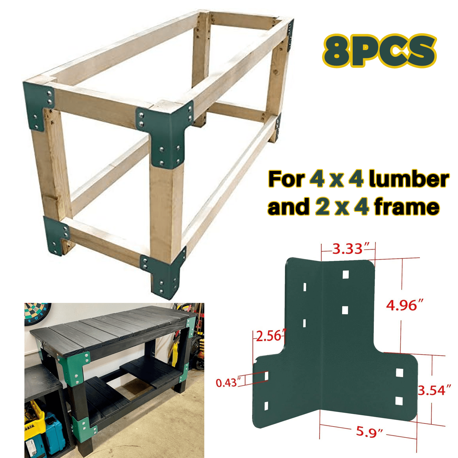 8-Piece Heavy-Duty Workbench Bracket Kit (4x4, 5mm Thick, Green): 90 ...