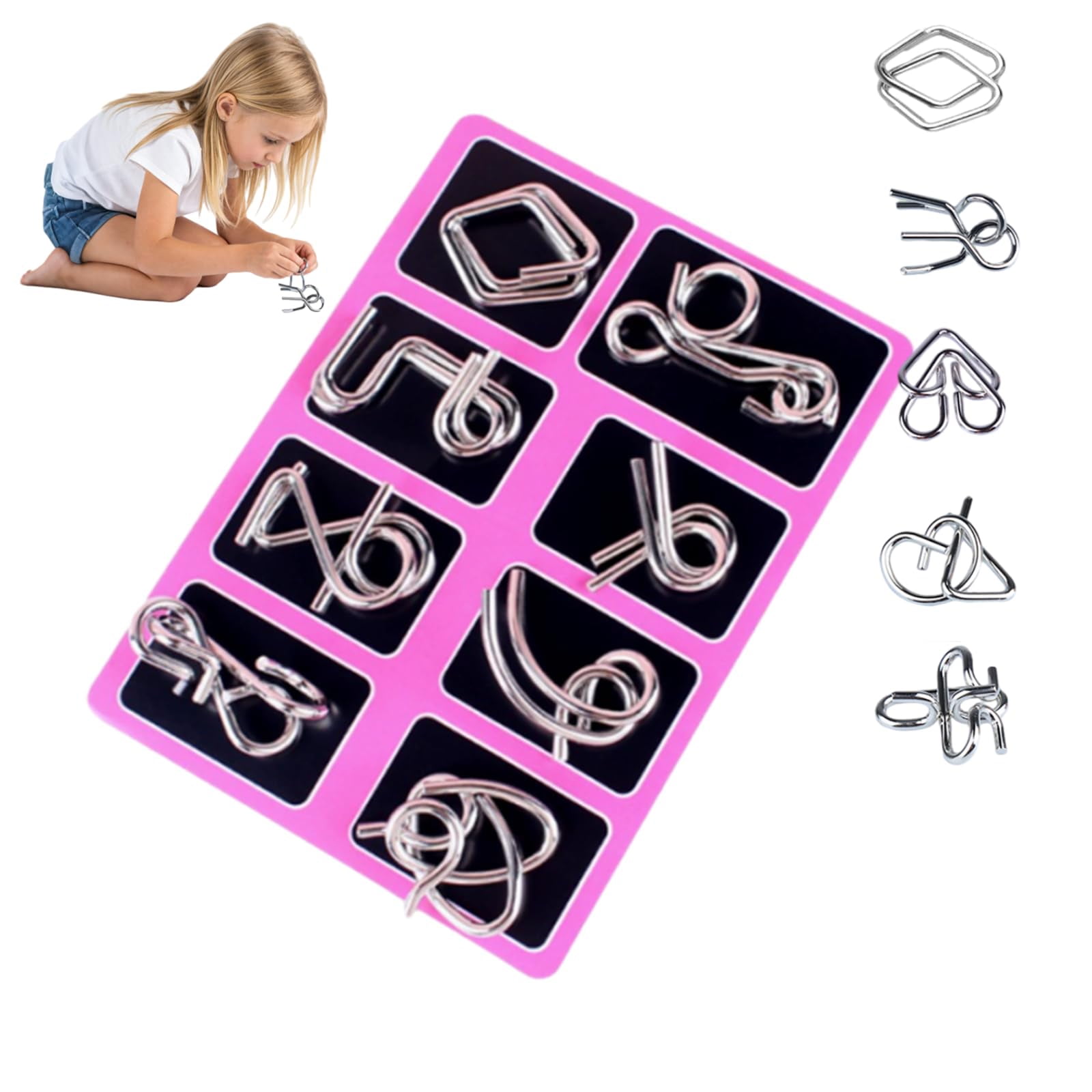 8-Piece Intellectual Puzzle Set, 8 Different Shapes Brain Teaser Unlock ...