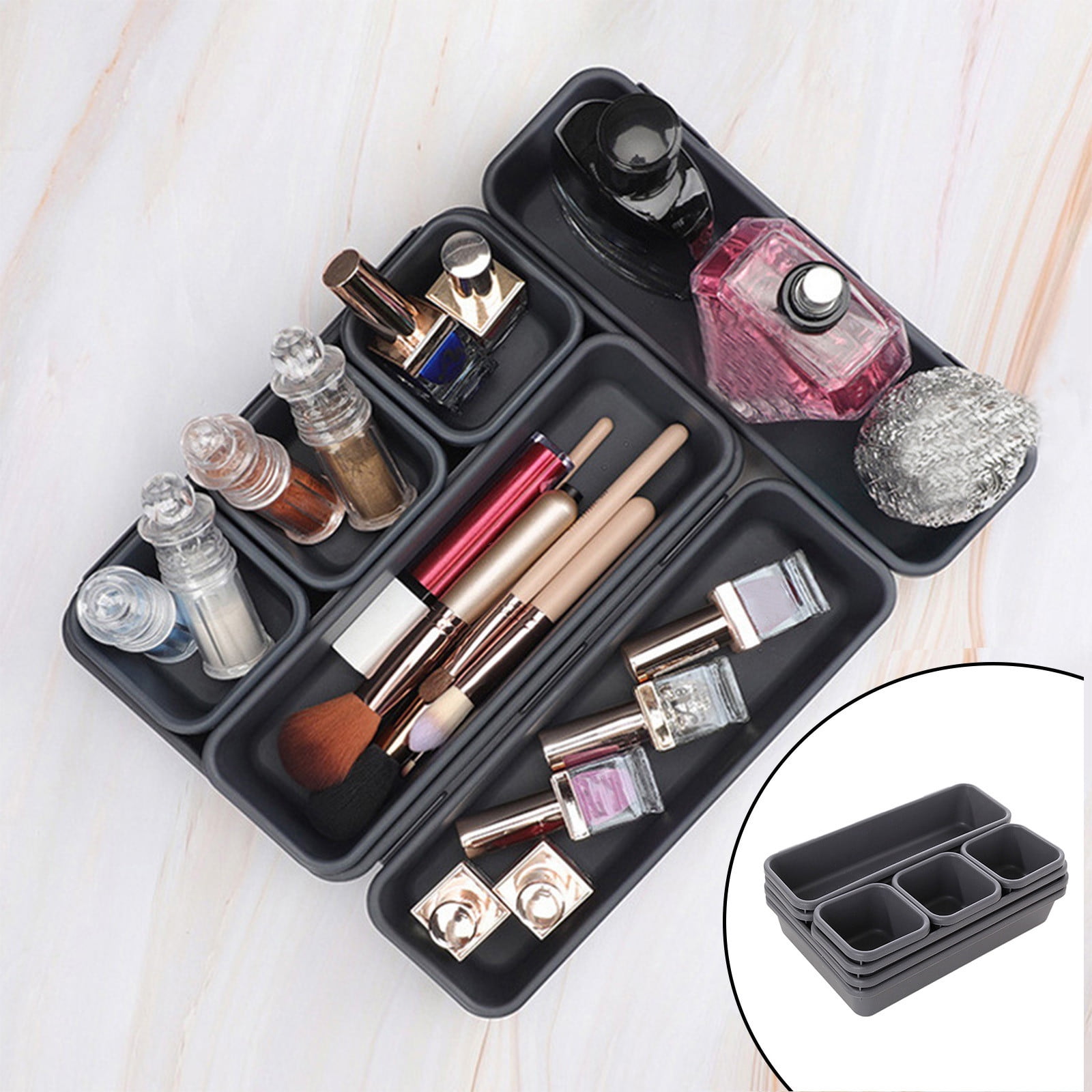 8-Piece Interlocking Bin Pack for Drawer Organization, Plastic ...