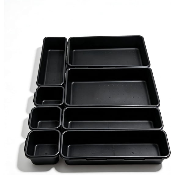 8-Piece Interlocking Drawer Organizer Trays, Black Plastic Modular ...