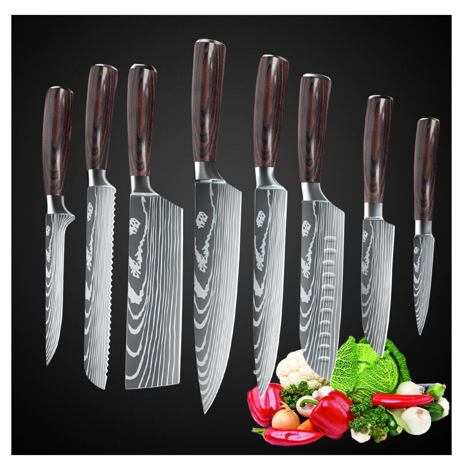 8 Piece Kitchen Knife Set Japanese Damascus Chef Knives Stainless Steel ...