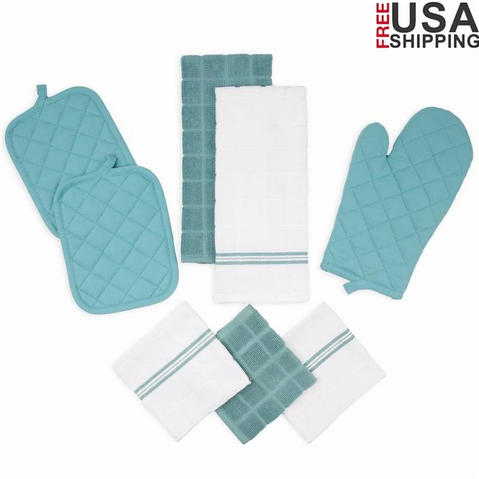 8 Piece Kitchen Textiles Set Cotton Oven Mitt Pot Holders Dishcloths ...