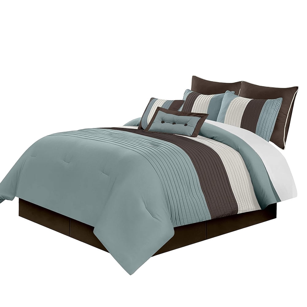 8-Piece Luxury Striped Comforter Set, Quilt Set with Comforter, Shams ...