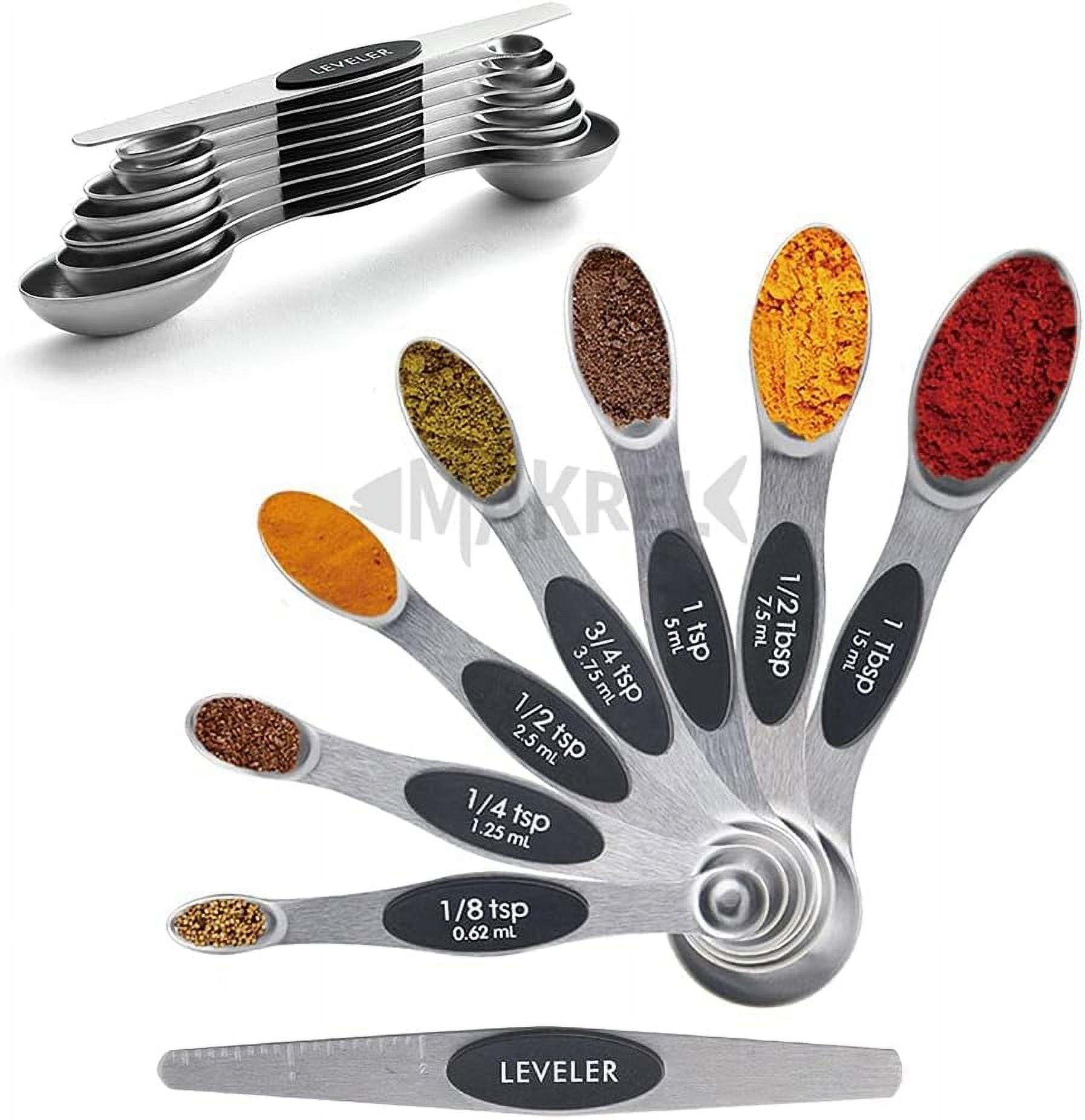 8 Piece Magnetic Stackable Measuring Spoon Set Stainless Steel Dual ...