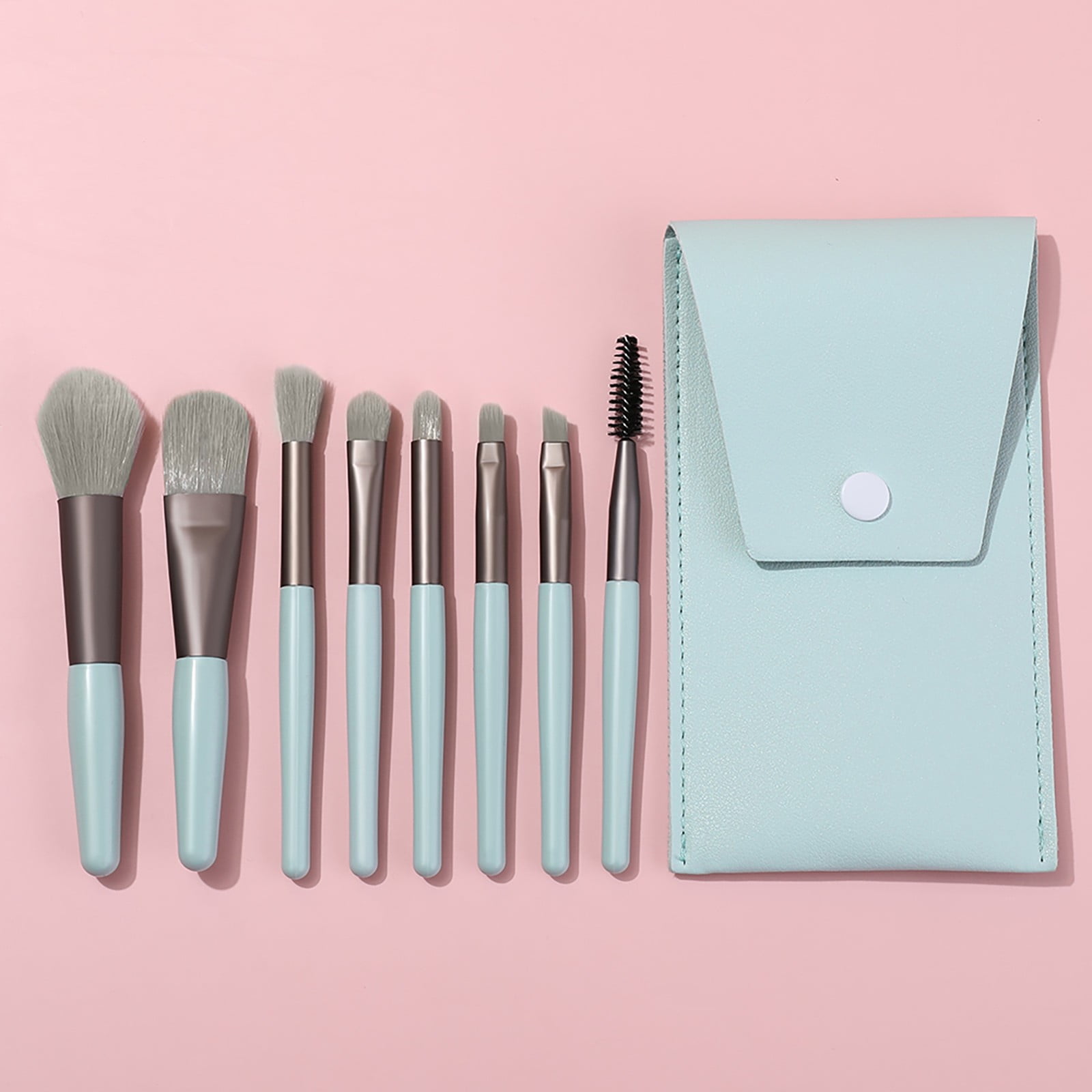 8-Piece Makeup Brush Set, Premium Green Gray With Pu Bag - 8 Brushes, 8 ...