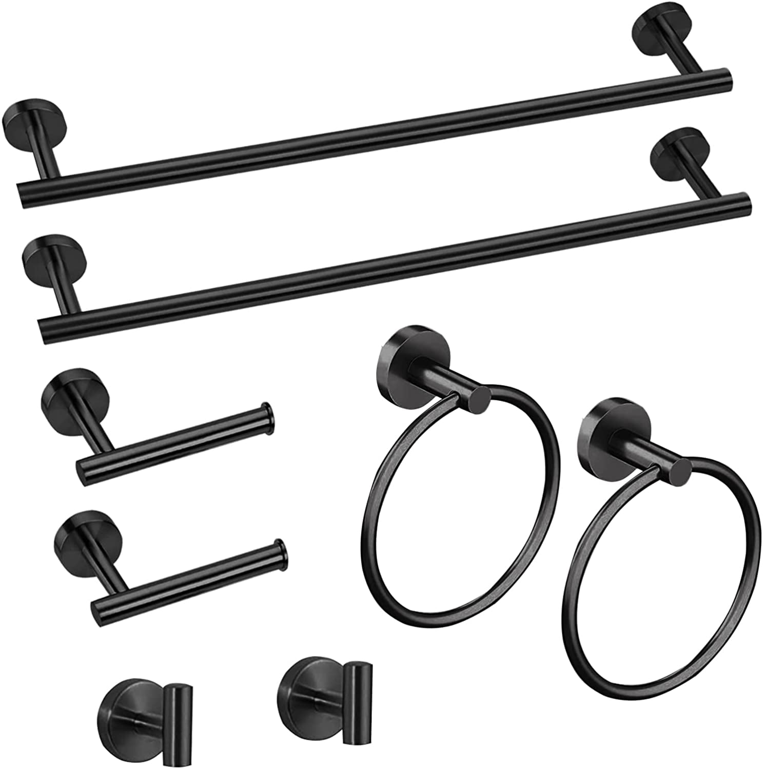 8 Piece Matte Black Bathroom Hardware Set, 24inch Towel bar+Towel Ring ...