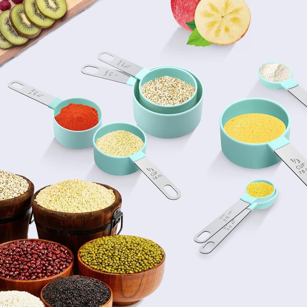 8-Piece Mint Green Measuring Spoon Measuring Cup Set with Stainless ...