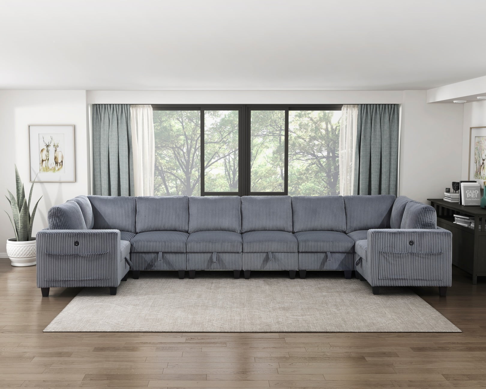 8 Piece Modular Sectional Sofa with Storage Sepace, Corduroy Fabric ...