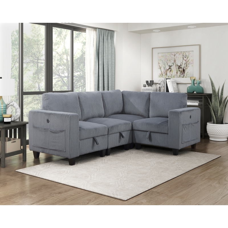 8-Piece Modular Sectional with Storage Seats, Side Pockets, Charging ...