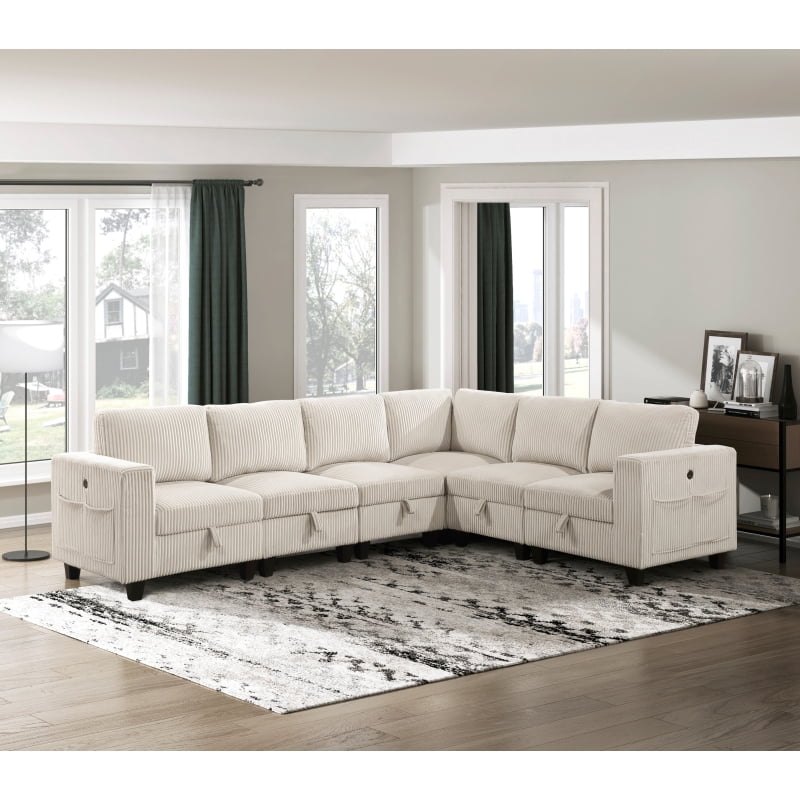 8-Piece Modular Sectional with Storage Seats, Side Pockets, Charging ...