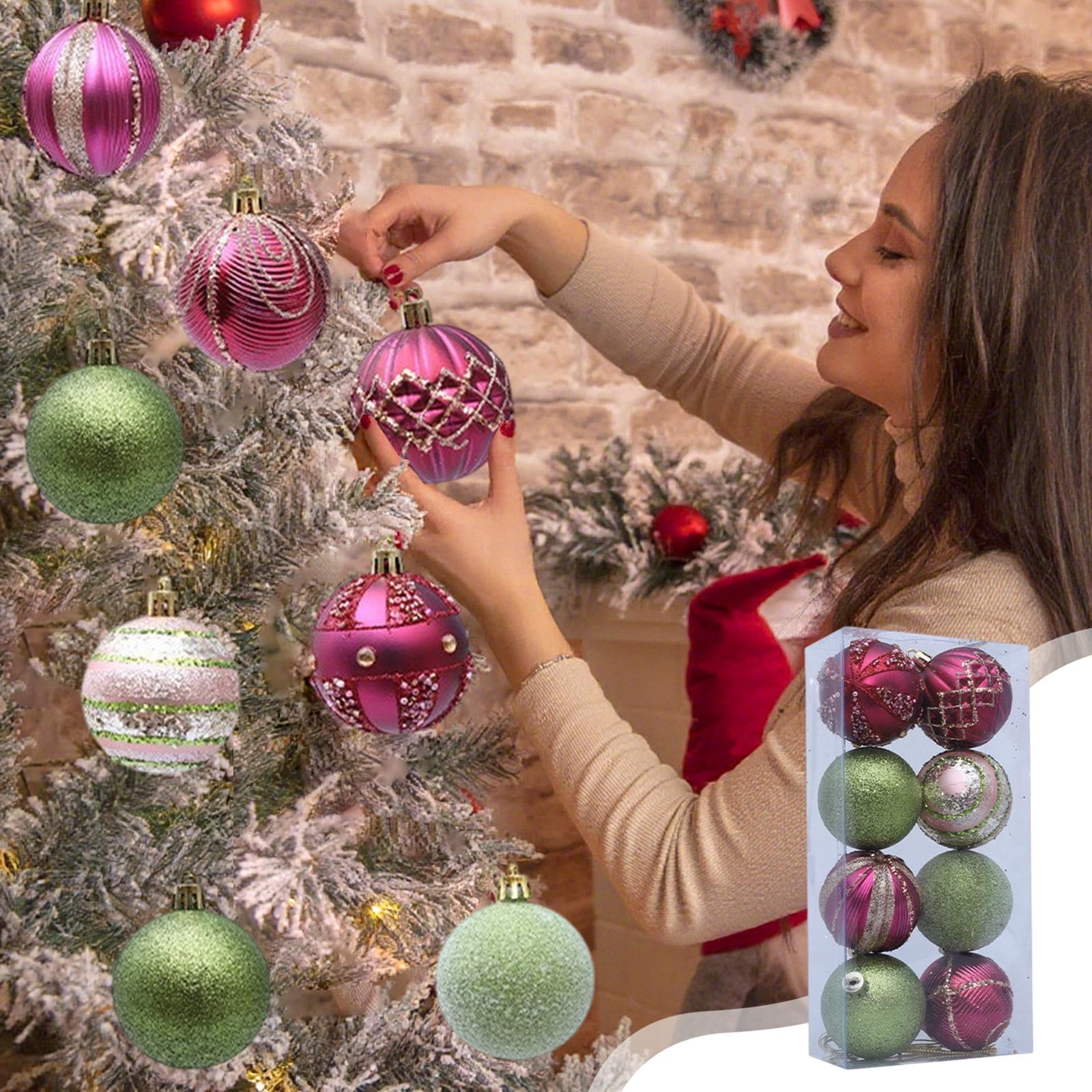 8-Piece Multicolor Shatterproof Christmas Ornaments Set - 2.36" Plastic ...