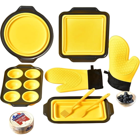 8 Piece Nonstick Baking Pans, Silicone Bakeware Set with Press to ...