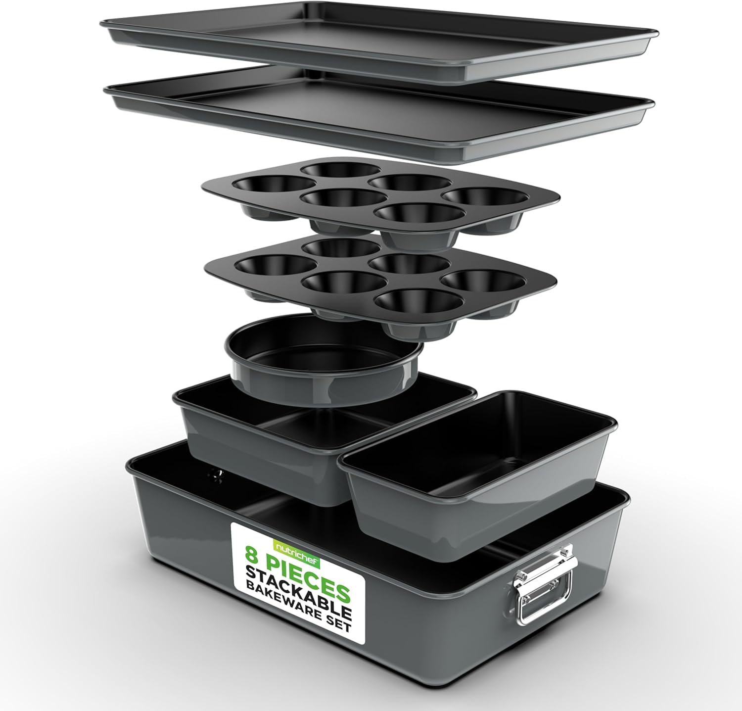 8-Piece Nonstick Stackable Bakeware Set – Non Toxic Carbon Steel Baking ...