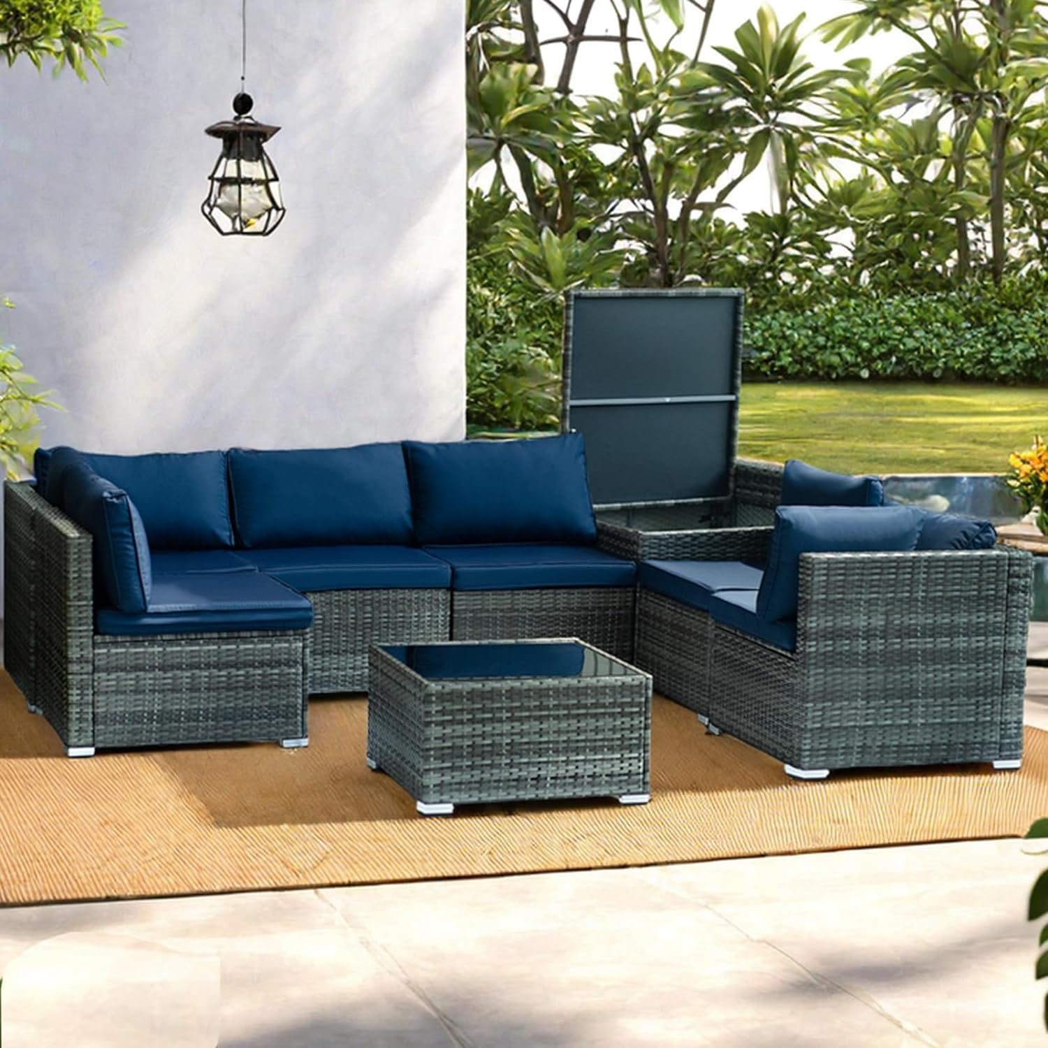 Sunacohen 8-Piece PE Rattan Wicker Modular Patio Furniture Set, Gray ...