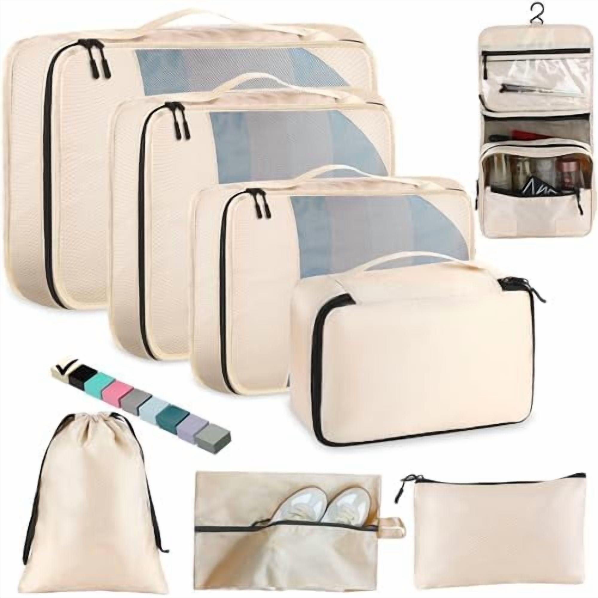 8-Piece Packing Cubes for Travel, Mesh Luggage Organizers with Shoe Bag ...