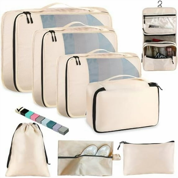 8-Piece Packing Cubes for Travel, Mesh Luggage Organizers with Shoe Bag ...