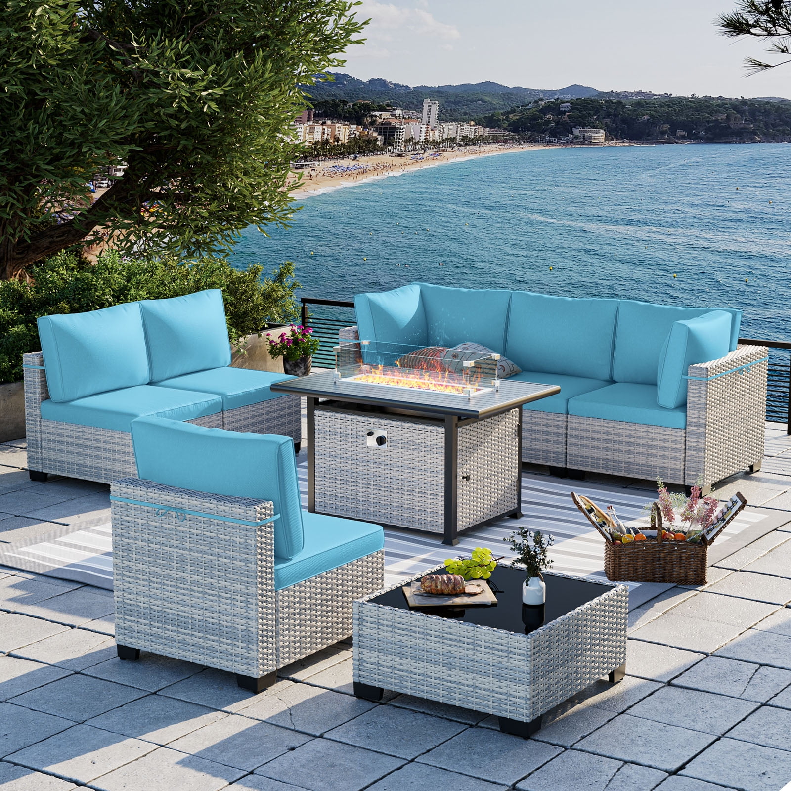 8-Piece Patio Furniture Set, Outdoor Patio Furniture with 55,000 BTU ...
