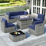 8 Piece Rattan Sofa Patio Set with Fire Pit & Coffee Table, Outdoor ...