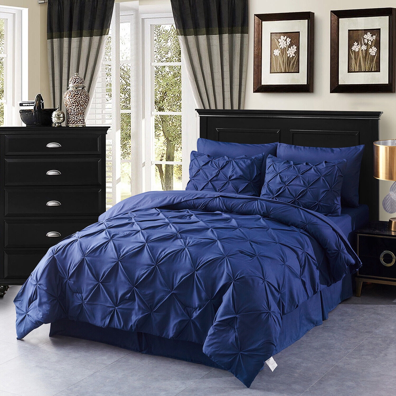 8 Piece Pinch Pleat Pintuck Comforter Set Bed-in-a-Bag Comforter Cal ...