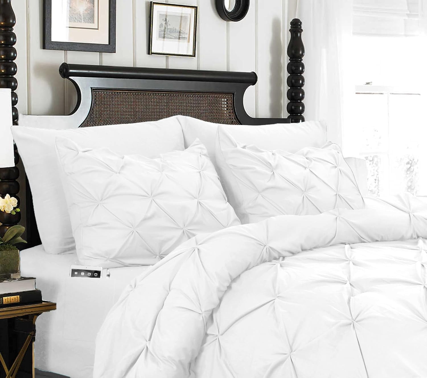 8-Piece Pinch Pleated Comforter Set, Bed-in-a-Bag Silky Soft Collection ...