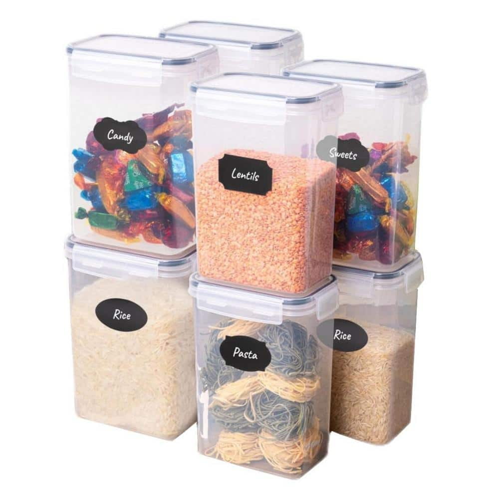 8-Piece Plastic Food Storage 2-Liter Container Set with Pantry Labels ...