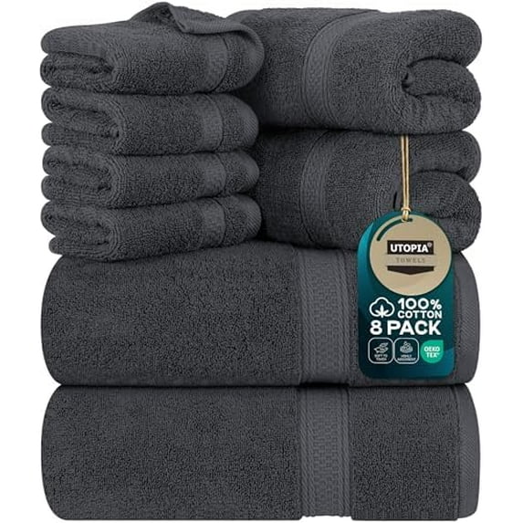 8 Piece Premium Towel Set, 2 Bath, 2 Hand, and 4 Wash Cloths, 600 GSM ...