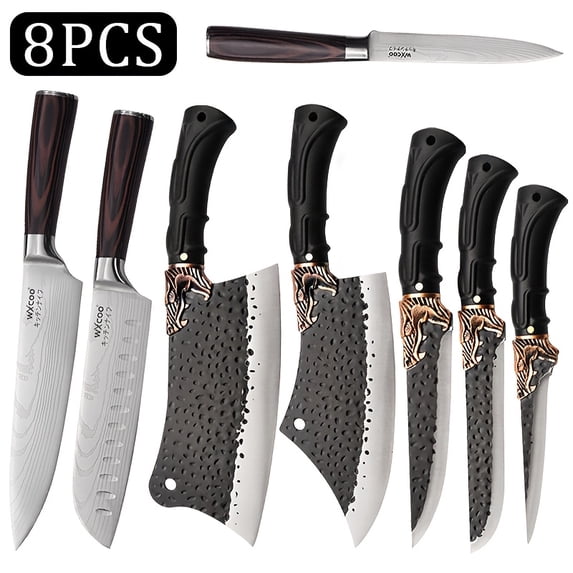 8-Piece Professional Forged Stainless Steel Chef Knife Set with Ultra ...