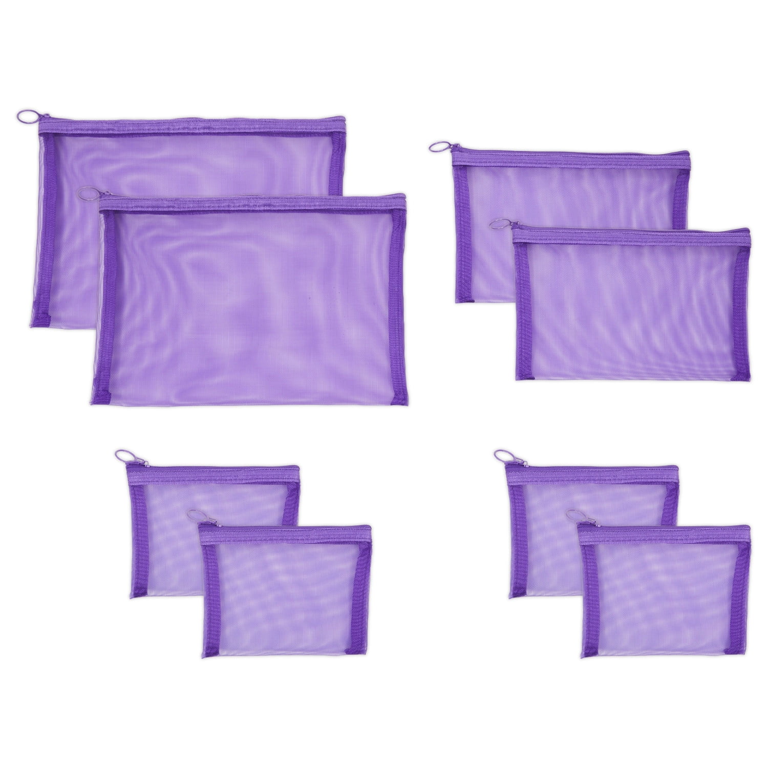 8-Piece Purple Mesh Makeup Bag Sets for Traveling, Overnight Trips ...