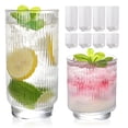 8-Piece Ribbed Glass Drinkware Set, 4 18oz Highball Glasses & 4 9oz ...