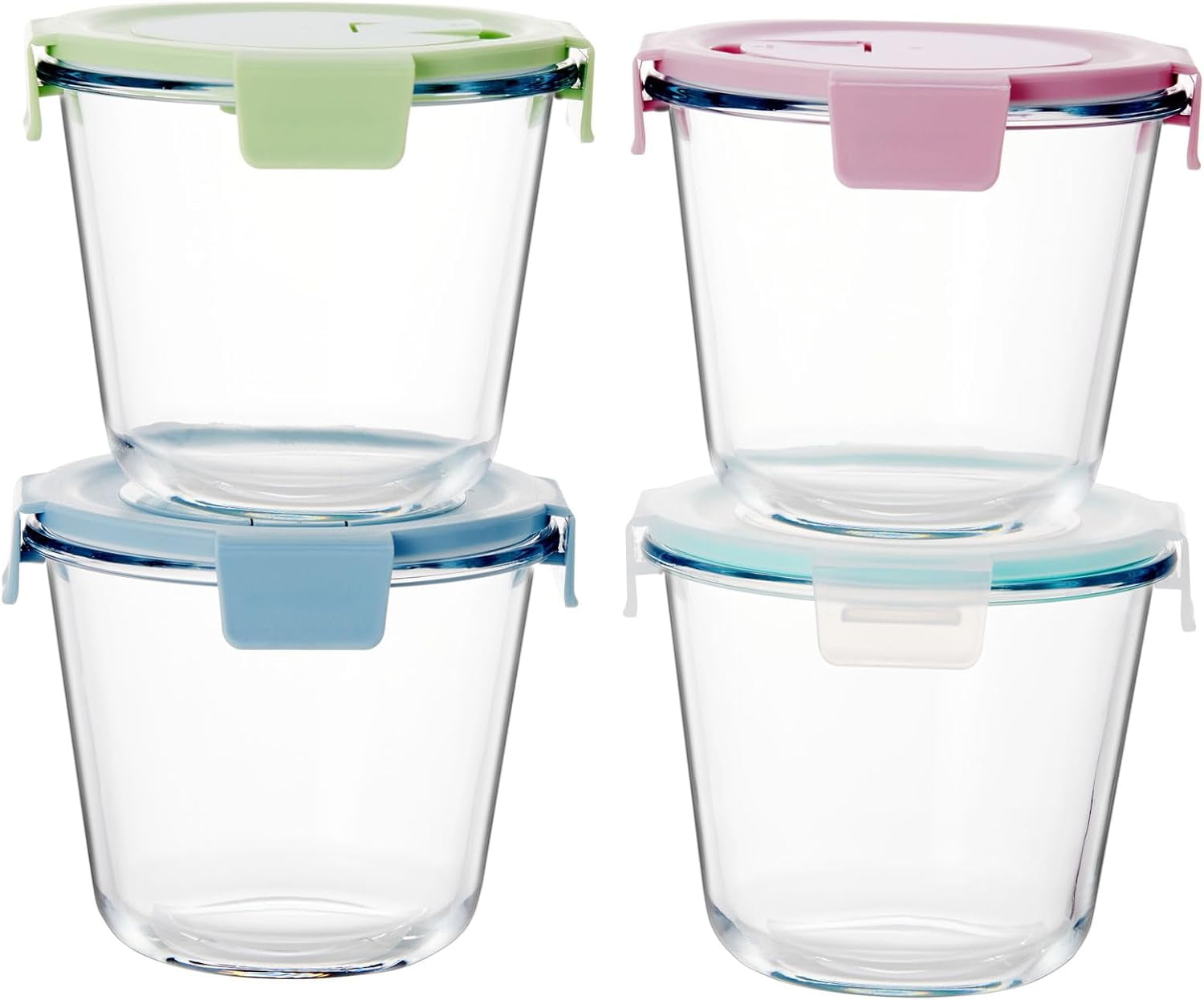 8 Piece Round Glass Storage Containers with Lids, Leak Proof 3 Cup ...