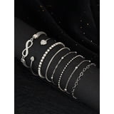 8-Piece Silver Tone Bracelet Set With Infinity, Heart, Rhinestone ...