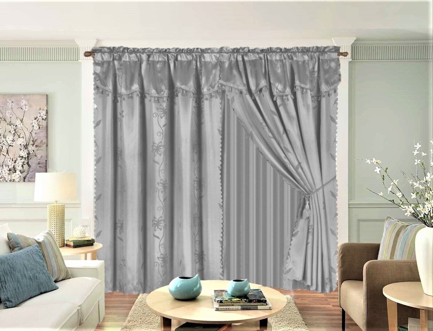 8-Piece Silver color Nada Luxury Faux Silk Floral Design Panels ...