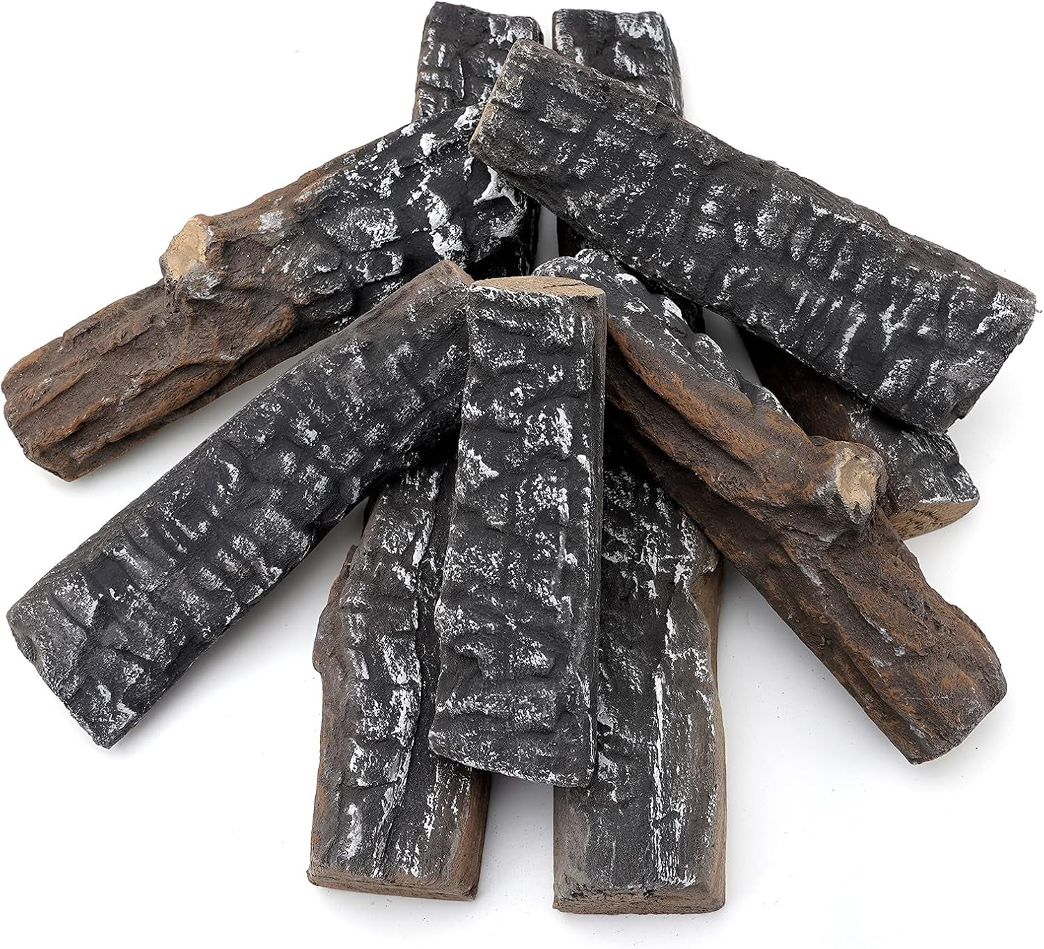 8-Piece Small Set of Ceramic Wood Logs and Accessories for All Types of ...