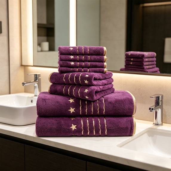 8-Piece Soft Bath Towels, Star-Embroidered Absorbent Bath Towel Sets ...
