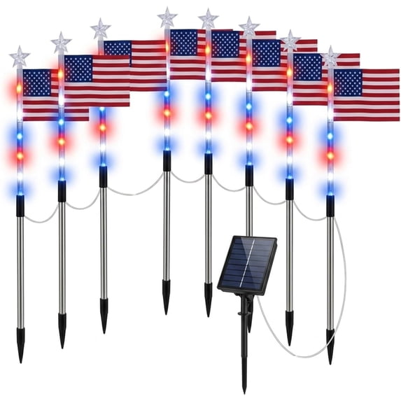 8 Piece Solar American Flag Pathway Stake Light Set, Outdoor Garden ...